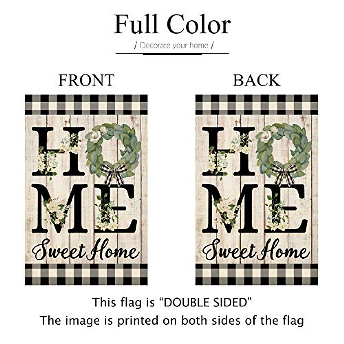 ORTIGIA Home Sweet Home Magnolia Small Garden Flag Burlap Vertical Double Sided Spring Farmhouse Rustic Buffalo Check Plaid Flower Home Decor for Yard Lawn Patio Outdoor