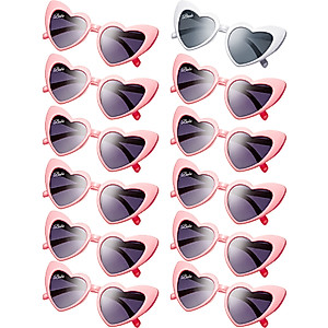 Flutesan 12 Pairs Heart Shaped Sunglasses Bachelorette Party Sunglasses Bride Bridesmaid Glasses Wedding Decor(White, Pink)