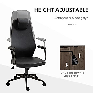 Vinsetto High-Back Executive Office Chair, Ergonomic Leather Computer Desk Chair with Adjustable Height, Removable Headrest and 360 Swivel Wheels, Deep Grey