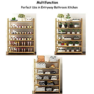 LUCKYERMORE 6-Tier Bamboo Shoe Rack Entryway Free Standing Shoe Shelf Storage Organizer for Home Office Bathroom, Plant Stand Bookshelf