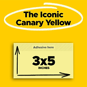 Post-it Super Sticky Notes, 3 in x 5 in, 12 Pads, 2x the Sticking Power, Canary Yellow, Recyclable (655-12SSCY)