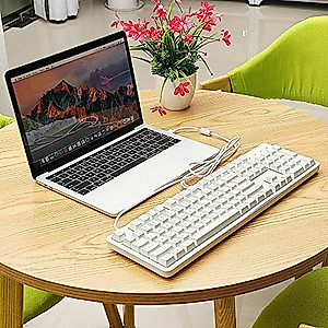 Teerwere Gaming Keyboard Mechanical Gaming Keyboard, Original 104Keys NKRO Cherry Red Switch Mechanical Keyboard Not Easy to Fade Mechanical Gaming Keyboard (Color : White, Size : One Size)