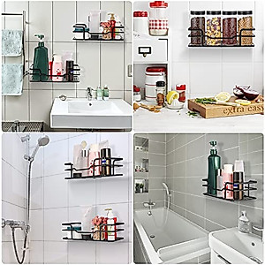 Shower Caddy Adhesive Basket Shelf Drill-Free Kitchen or Bathroom Organizer - Black Basket Shelves Hooks for Washroom Accessories Adhesive Stainless Steel Shampoo Holder, Kitchen Shelf Rack 2 Pck