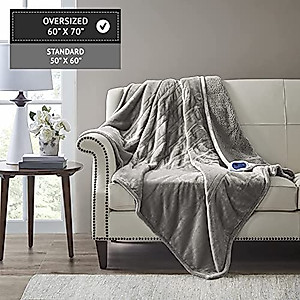 Beautyrest Reversible Microlight to Sherpa Electric Blanket, Auto Shut Off, Virtually Zero EMF, Multi Heat Setting, UL Certified, Machine Washable, Grey Oversized Throw (60 inx70 in)