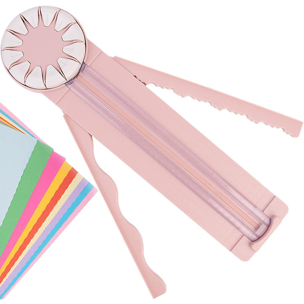 Paper Craft Edge Cutter,12 in 1 Paper Trimmer,Paper Edge Cutter, Multifunctional Paper Cutter Machine with Measurements for Scrapbooking,Photo Card,Gift Packaging(Pink)