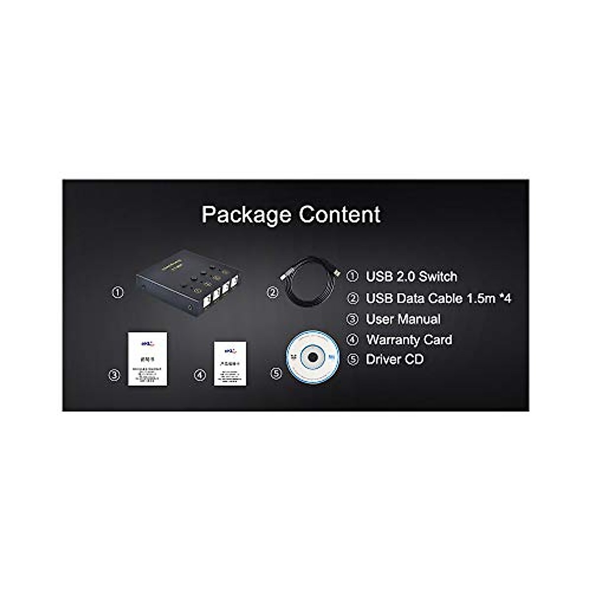 eKL USB Switch Selector 4 Computers in Sharing 2 USB Devices Out Controller USB 2.0 Peripheral Switcher Box Hub for Mouse Keyboard PCs Scanner Printer with Button Swapping and 4 Pack USB A to B Cable