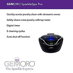 Gemoro 1790 Sparkle Spa Pro 750ml Professional Ultrasonic Machine with 5 Cleaning Cycles and Black Digital Timer