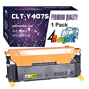 (1-Pack) 4Benefit (1xYellow) Compatible CLT-407S Toner Cartridge Work for CLT-Y407S CLT-407S Y407S for Used in CLX-3185FW 3185N CLP-320N CLP-321N CLP-325W Printer