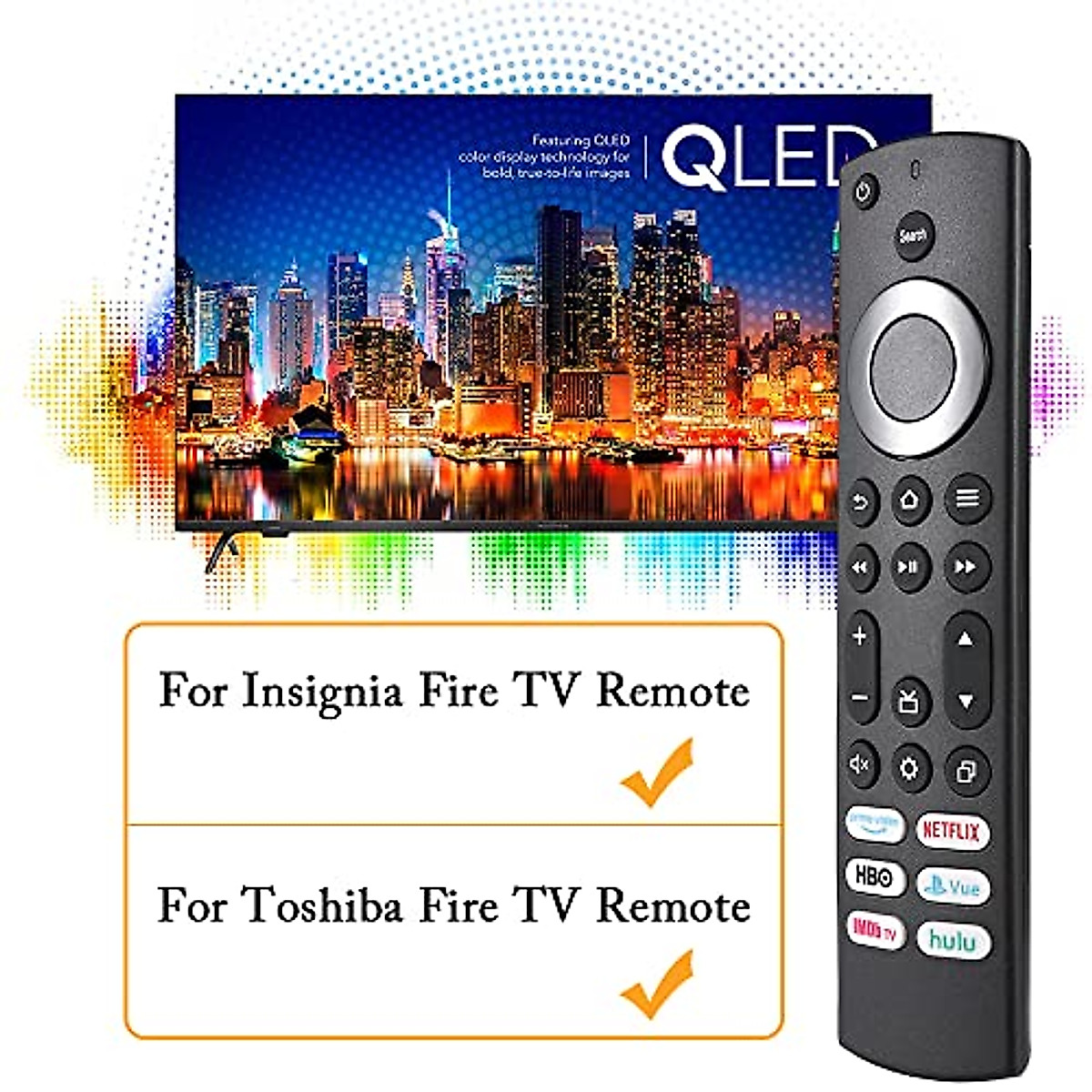 【Pack of 2】 AZMKIMI Remote Compatible with Toshiba Fire TVs and Insignia Fire TV Remote, with Prime Video, Netflix, HBO, Vue, ImdbTV and Hulu Shortcut Buttons
