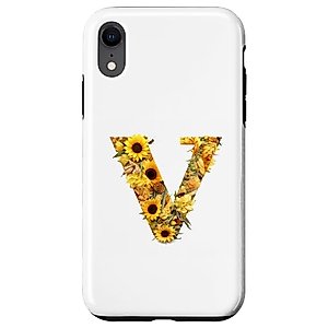 iPhone XR Letter V Initial Monogram Sunflower Minimalist Women Yellow Case