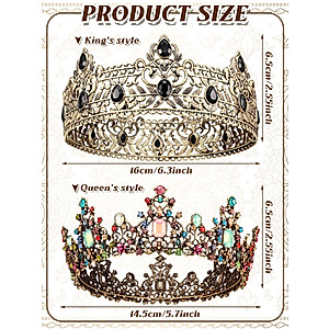 2 Pieces Baroque Crown King and Queen Crown Set for Men Women Black Rhinestone Crystal Queen Tiaras Royal Costume Crown Headwear for Prom Wedding Cosplay Homecoming Prom Christmas Party Decorations