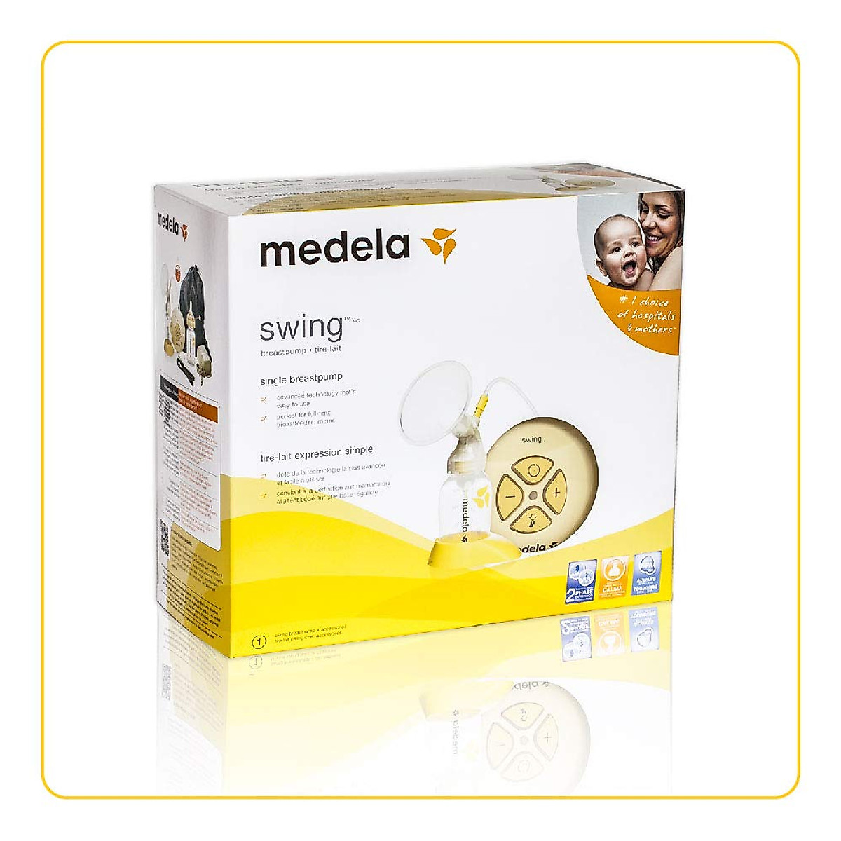 Medela, Swing, Single Electric Breast Pump, Compact and Lightweight Motor, 2-Phase Expression Technology, Convenient AC Adaptor or Battery Power, Single Pumping Kit, Easy to Use Vacuum Control