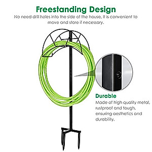 TomCare Garden Hose Holder Detachable Metal Water Hose Holder Hose Hanger Heavy Duty Free Standing Hose Storage Stand for Outside Yard, Black