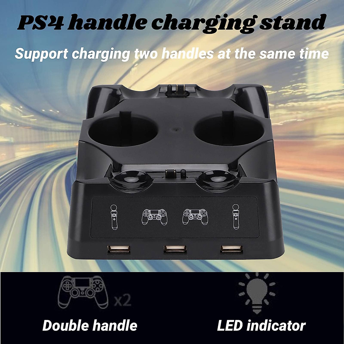 Controller Charger, Multi-Functional Dual USB Charging Dock Controller Charging Station with Green and Red Indicator Light for / Move/ VR Controller.