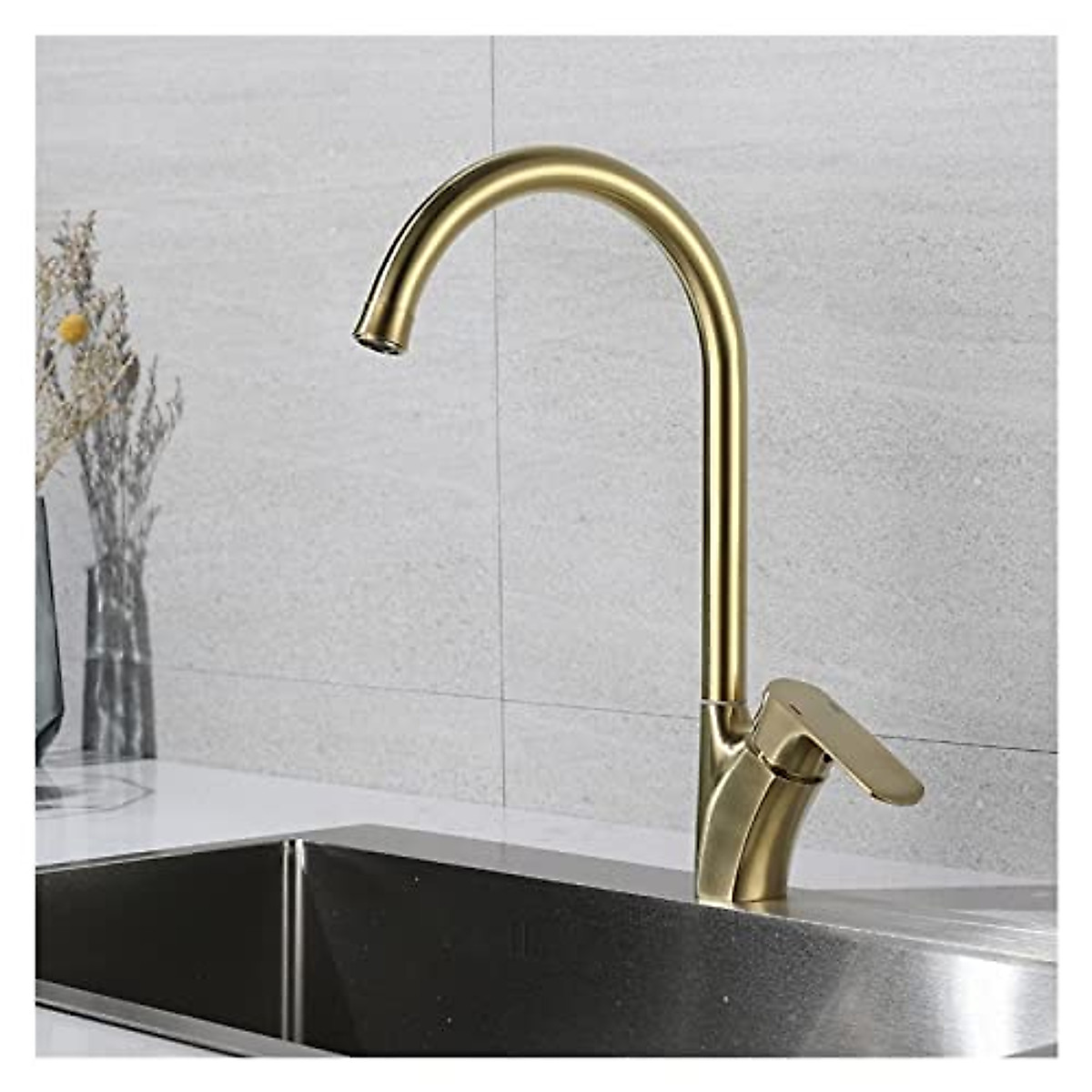 JEMITA Brushed Gold Kitchen Sink Faucet Single Handle Hot and Cold Water Mixer Tap 360 Degree Rotation Kitchen Sink Wash Basin Faucets (Color : 02)