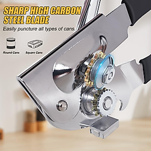 Commercial Can Opener, ICEKATI Can Opener Manual Heavy Duty Easy for Big Cans with Magnet, Folding Hand Crank Can Opener With Comfortable Long Handles, Smooth Edge Can Opener With Carbon Steel Blade