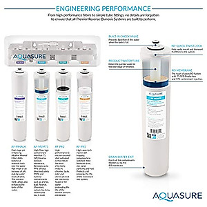 Aquasure Premier Advanced 4-Stage Reverse Osmosis Filtration System with Alkaline Remineralization Filter, Tank & Drinking Water Faucet | 75 GPD, Restores Minerals, pH+, Removes 99% of Contaminants