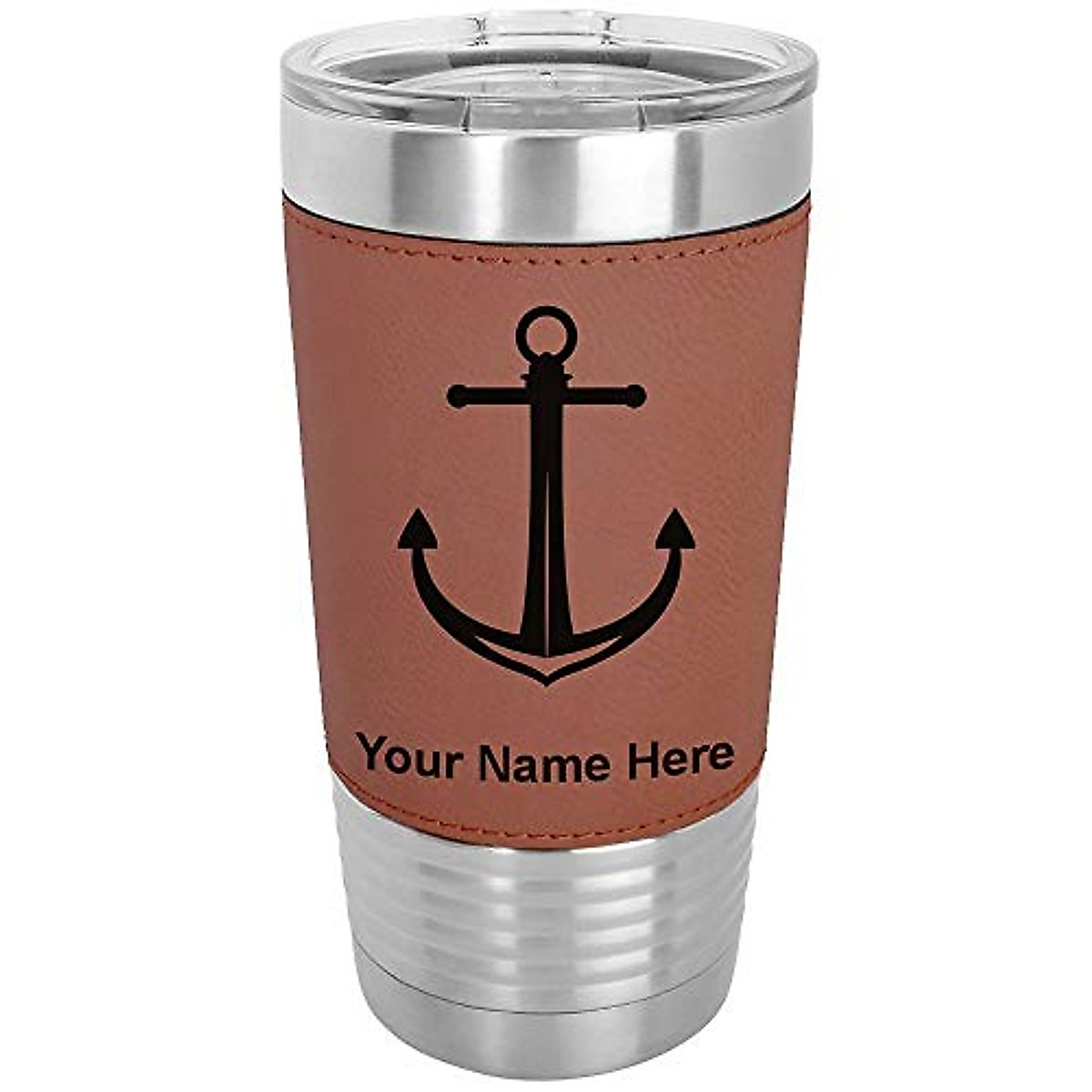 LaserGram 20oz Vacuum Insulated Tumbler Mug, Boat Anchor, Personalized Engraving Included (Faux Leather, Dark Brown)