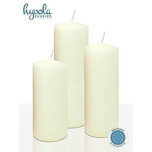 Hyoola Ivory Pillar Candles 3x7 Inch - Unscented Pillar Candles - 6-Pack - European Made