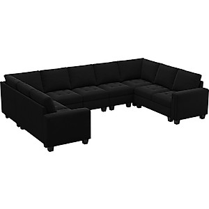 Belffin Oversized Velvet Modular 9 Seater U-Shape Sectional Sofa Set with Chaise Convertible sectional Sofa Couch Set Modular Couch Corner U Shaped Sectoional Sofa Black