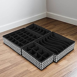 Underwear Drawer Organizers, Set of 4 Closet Organizer Divider, Foldable Fabric Dresser Storage Box for Bra, Handkerchiefs, Ties, Undergarment, Belt, Panties, Socks