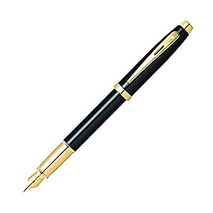 Sheaffer 100 - Refillable fountain pen, fine nib, glossy black lacquer finish, gold tone trim