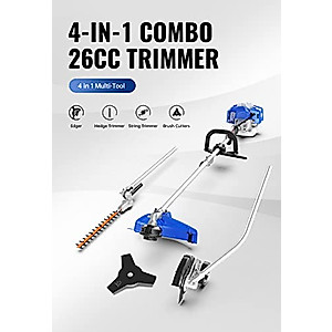 WILD BADGER POWER 26cc Weed Wacker Gas Powered, 4 in 1 String Trimmer, Wheeled Edger, Hedge Trimmer and Brush Cutter Blade, Multi Yard Care Tools, Rubber Handle & Shoulder Strap Included