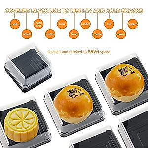 GothaBach 100 Set Plastic Square Containers with Lids Cupcake Boxes Muffin Pod Dome Muffin Single Container Box for Wedding Birthday Gifts Supplies (Black)