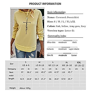Womens Casual Funny Faith Spirituality Graphic Crewneck Sweatshirt Long Sleeve Loose Pullover Tops Shirts (Navy,Medium,US,Alpha,Medium)