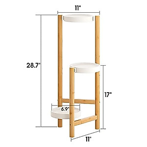 Plant Stand Indoor with Round Iron Plates, 3 Tiered Plant Stands for Indoor Plants Multiple, Bamboo Corner Plant Stand for Window Garden Balcony Living Room