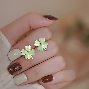 Green Cat Eye's Clover Flower Earrings for Women 925 Sterling Silver Post Pin Hypoallergenic Lucky Love Heart 4 Leaf Shamrock Small Cute Studs Earring Dainty Gifts for Mother Sister Aunt (Jade-Green)