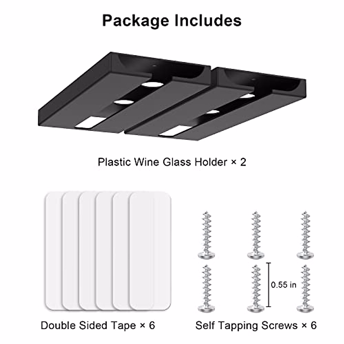 Wine Glass Rack - Under Cabinet Stemware Rack, Wine Glass Holder Glass Storage Hanger for Bar, kitchen, Dining Room (Black 2 Pcs Set)