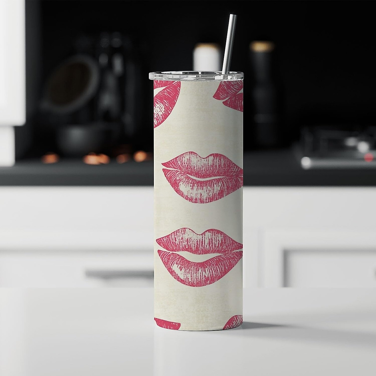 Medpol lipstick kisses valentines insulated tumblers coffee cup Gift，lipstick kisses valentines Drinking Glasses-Tea Cup-Coffee Mug tumbler with lid and straw 20 oz insulated tumbler cups