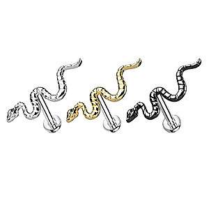 Pierced Owl G23 Implant Grade Titanium Snake Threadless Push in Lip Cartilage Tragus Stud (Silver Tone, 18GA (1mm))