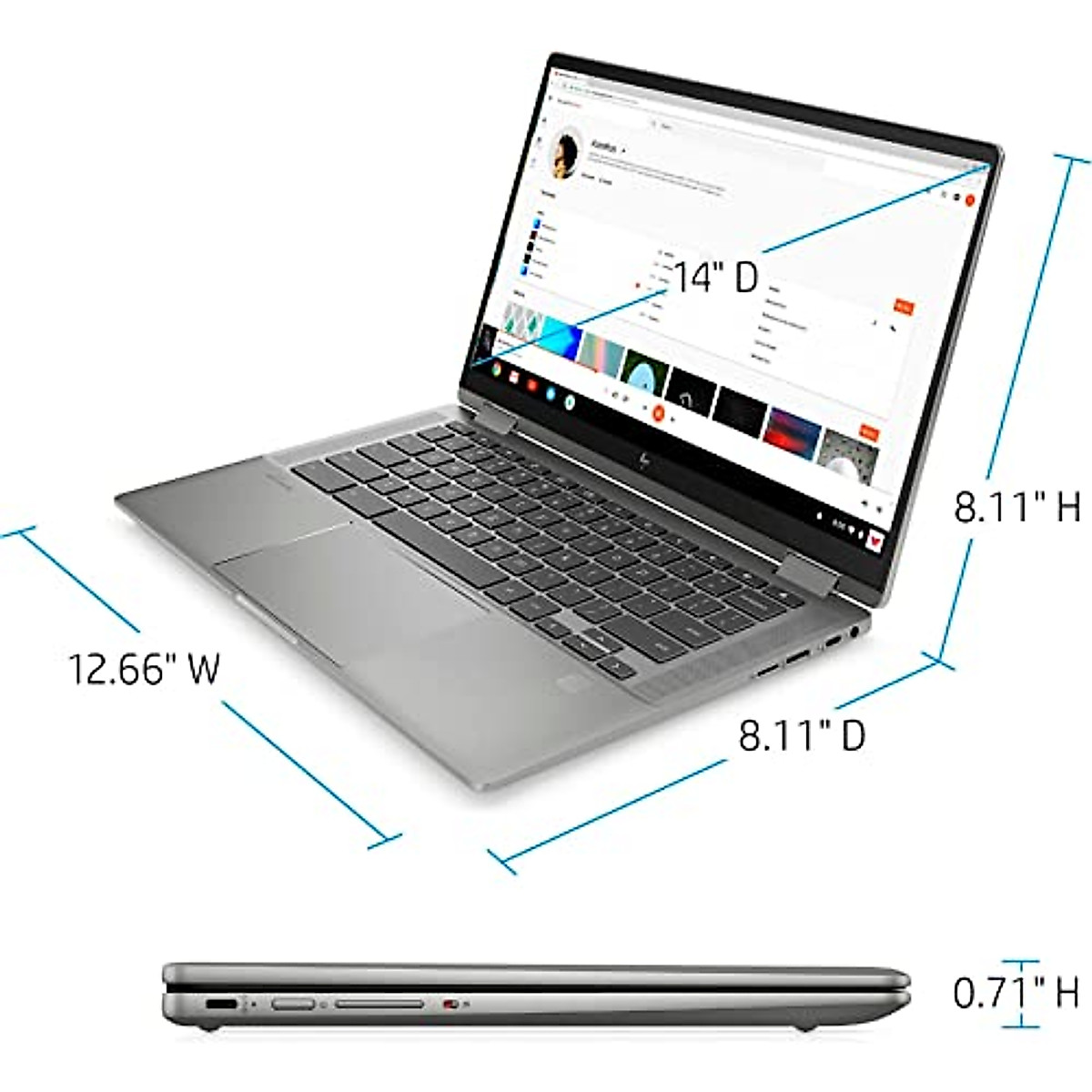 HP X360 2 in 1 Laptop 14" Touch-Screen FHD IPS Chromebook, Intel Core i3-1115G4 (Beats i5-1031G1), 8GB RAM, 128GB NVMe SSD, Backlit KB, Fingerprint Reader, Metal Body + TiTac Card (32GB)