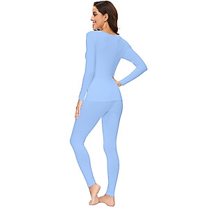 WiWi Soft Viscose from Bamboo Underwear for Women Thermal Long Johns Sets Super Warm Base Layer Top Pants Pajamas Set S-3X, Sky Blue, Medium