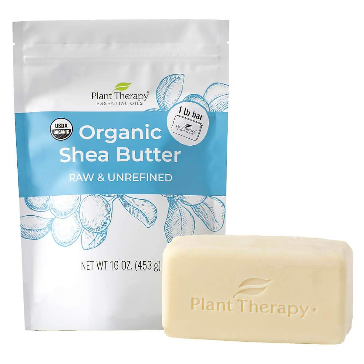 Plant Therapy Organic African Shea Butter Raw, Unrefined USDA Certified16 ounce Bar 100% Pure, Natural Moisturizer For Dry, Cracked Skin, Best for DIY