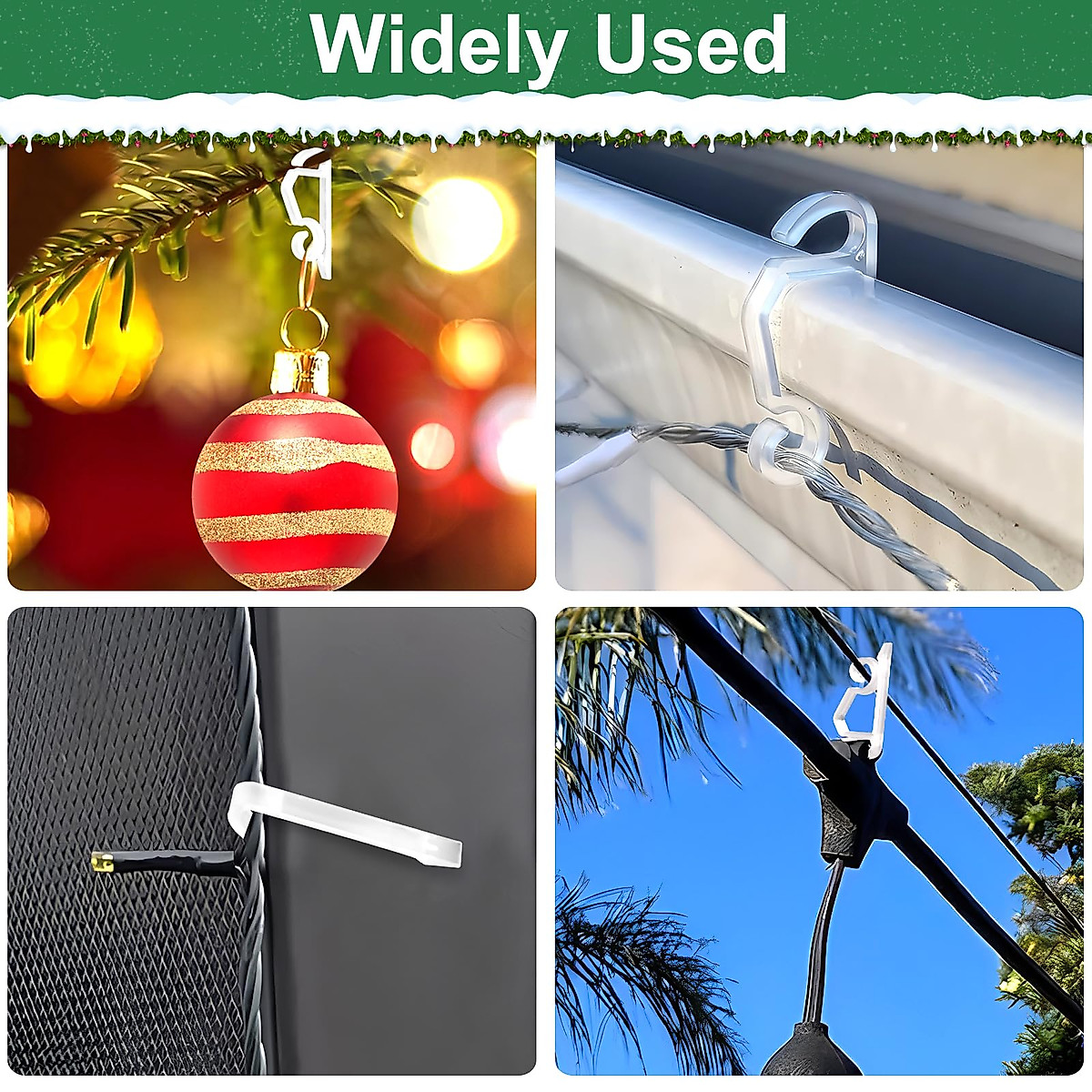 Coideal Christmas Light Clips Outdoor - 200 Pcs White Plastic Gutter Hooks Xmas Light Hangers