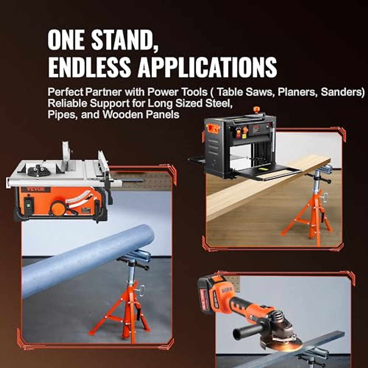 VEVOR Roller Stand, Heavy Duty 2500 LBS Load Capacity Tool Stand - 28"-52" Height Adjustable - Foldable Space-Saving Design - for Woodworking and Metalworking Long Boards, Metal Pipes or Bars