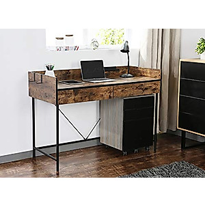 JJS 48" Home Office Computer Laptop Desk with Drawers, Modern Wooden Compact Study Writing Desk with Privacy Panel and Storage for Small Space, Rustic Brown
