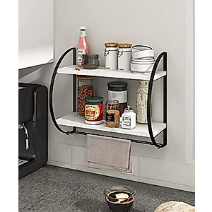 SUMGAR Floating Shelves with Towel Bar, 2 Tier Storage Shelf Wall Mounted for Bedroom, Living Room, Office, Kitchen
