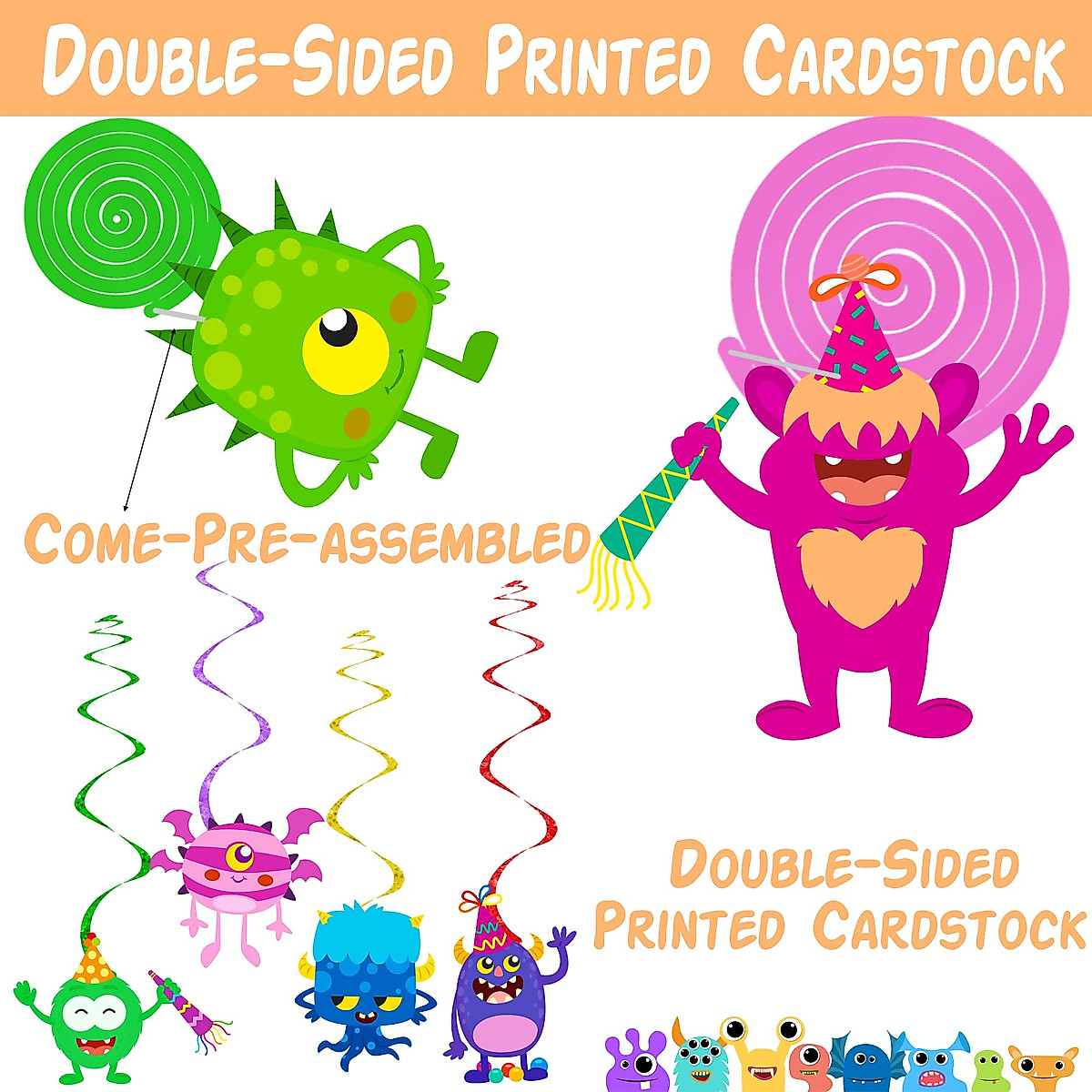 20pcs Cartoon Monster Hanging Swirls Decorations Monster Bash Birthday Party Decorations Little Monster Ceiling Streamers Decorations for Monster Birthday Party Baby Shower Supplies