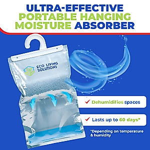 Eco Living Solutions Moisture Absorber Packets, Fragrance Free, Humidity Absorber, Hanging Closet Dehumidifier Bags, Eliminates Odors for Fresher Air, Ideal for Closet