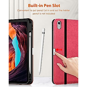 DTTO iPad 10th Generation Case 10.9 Inch 2022, Premium Leather Business Folio Stand Cover with Pencil Holder - Auto Wake/Sleep and Multiple Viewing Angles, Watermelon red