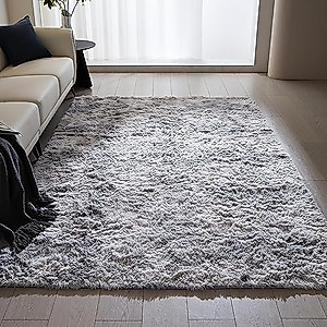 Grozoken Area Rug 5x7 Fluffy Soft Shaggy Rug Non-Slip Plush Rug for Living Room, Bedroom Rug, Indoor, Kids Room, Playroom, Light Grey