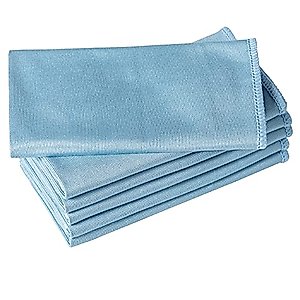 Puomue 6 Pack Microfiber Glass Cleaning Cloth, 16 Inch X 16 Inch, Lint Free Quickly Clean Window, Glasses, Windshields, Mirrors, and Stainless Steel, Blue