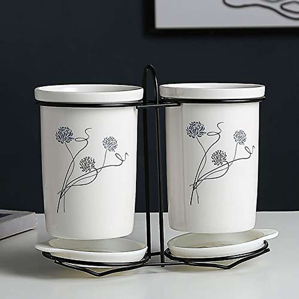 Kelendle Ceramic Caddy Cutlery Holder with Metal Base Utensil Organizer Flatware Organizer for Kitchen Countertop Table Cabinet Pantry, Mask