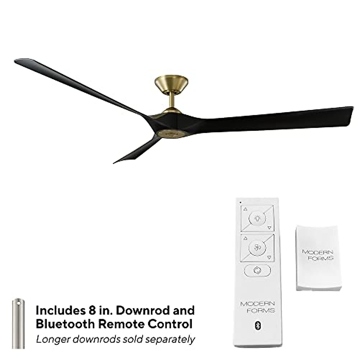 Modern Forms Torque Indoor and Outdoor 3-Blade 70in Smart Ceiling Fan in Soft Brass Matte Black with Remote Control Compatible with Alexa and iOS or Android App