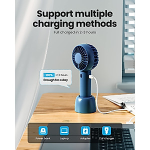 Gaiatop Mini Portable Fan, Navy Blue, Cute Design, Powerful Wind, Handheld and Desktop, Rechargeable Battery