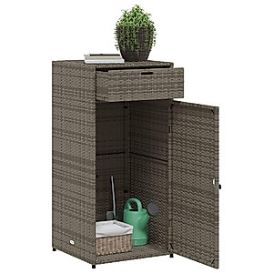 Gecheer Patio Storage Cabinet, Outdoor Storage Cabinet Garden Storage Shed, Weather Resistant, for Yard and Patio Gray 21.7" x 21.7" x 43.7" Poly Rattan - Easy Assembly